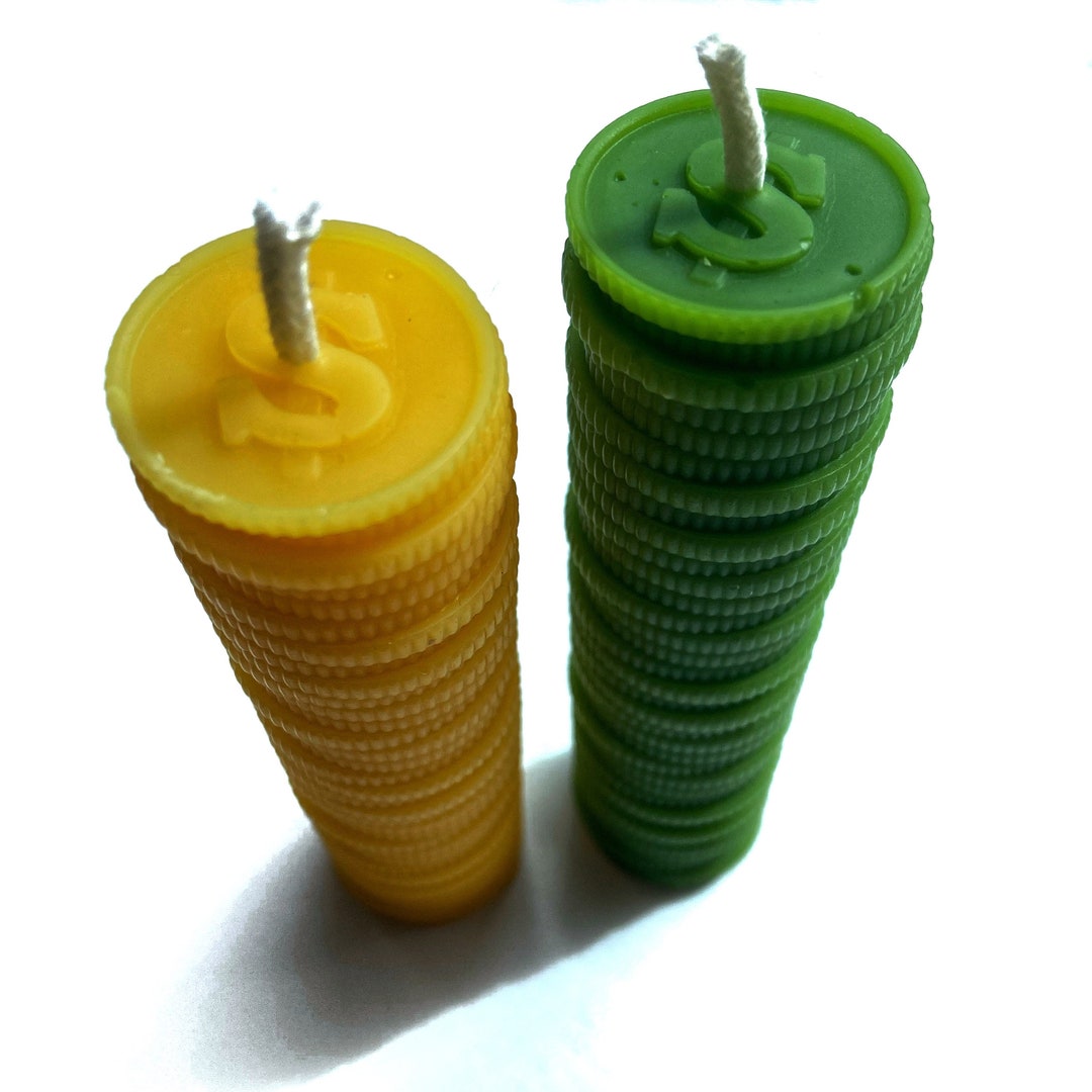Money Candle / Altar Candle / 100% Pure Beeswax / Stack of Coins ...
