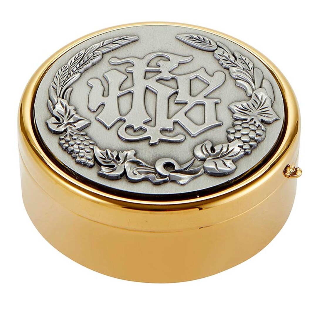 IHS Hospital Pyx / Polished Brass Communion Pyx / Holds 60 Hosts ...