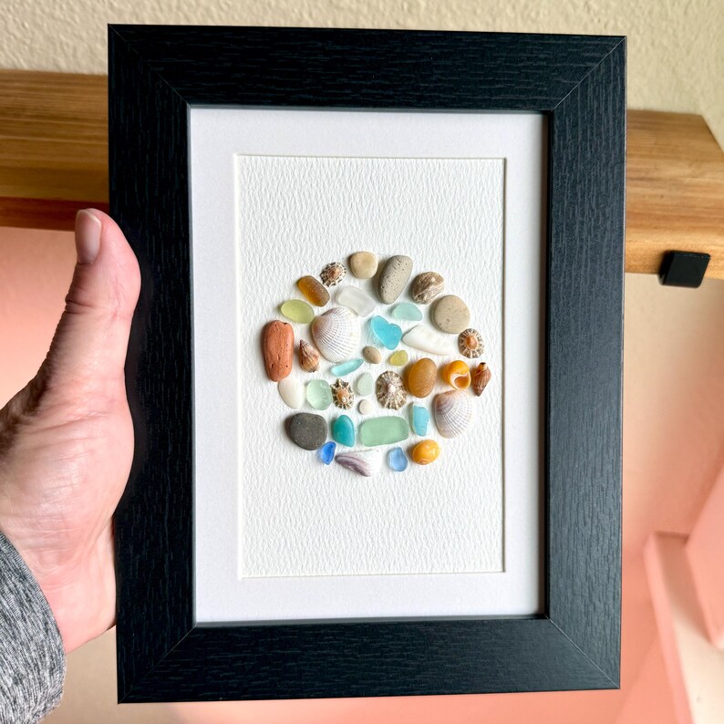 Sea Glass Abstract Beach Art – Handmade Framed 5″×7″ Coastal Cottage ...