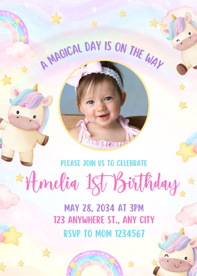 Editable Unicorn Birthday Invitation, Magical Unicorn Digital ...