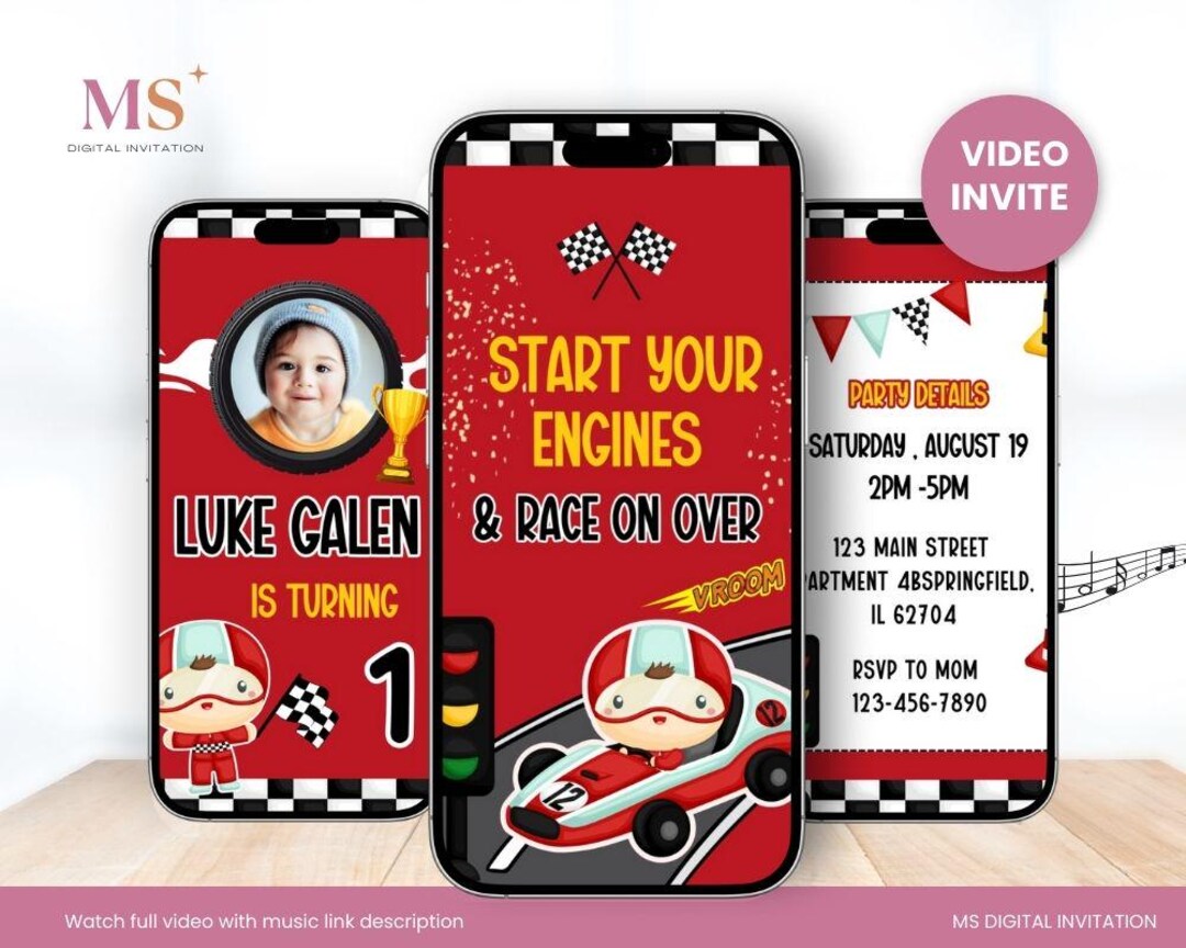 Editable Race Car Birthday Invitation, Sport Race Car Video Invite, Car ...