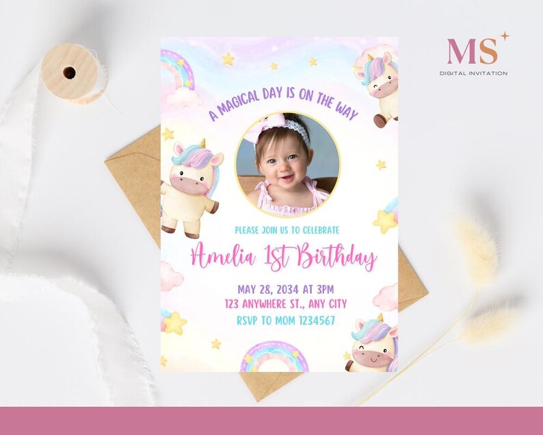 Editable Unicorn Birthday Invitation, Magical Unicorn Digital ...