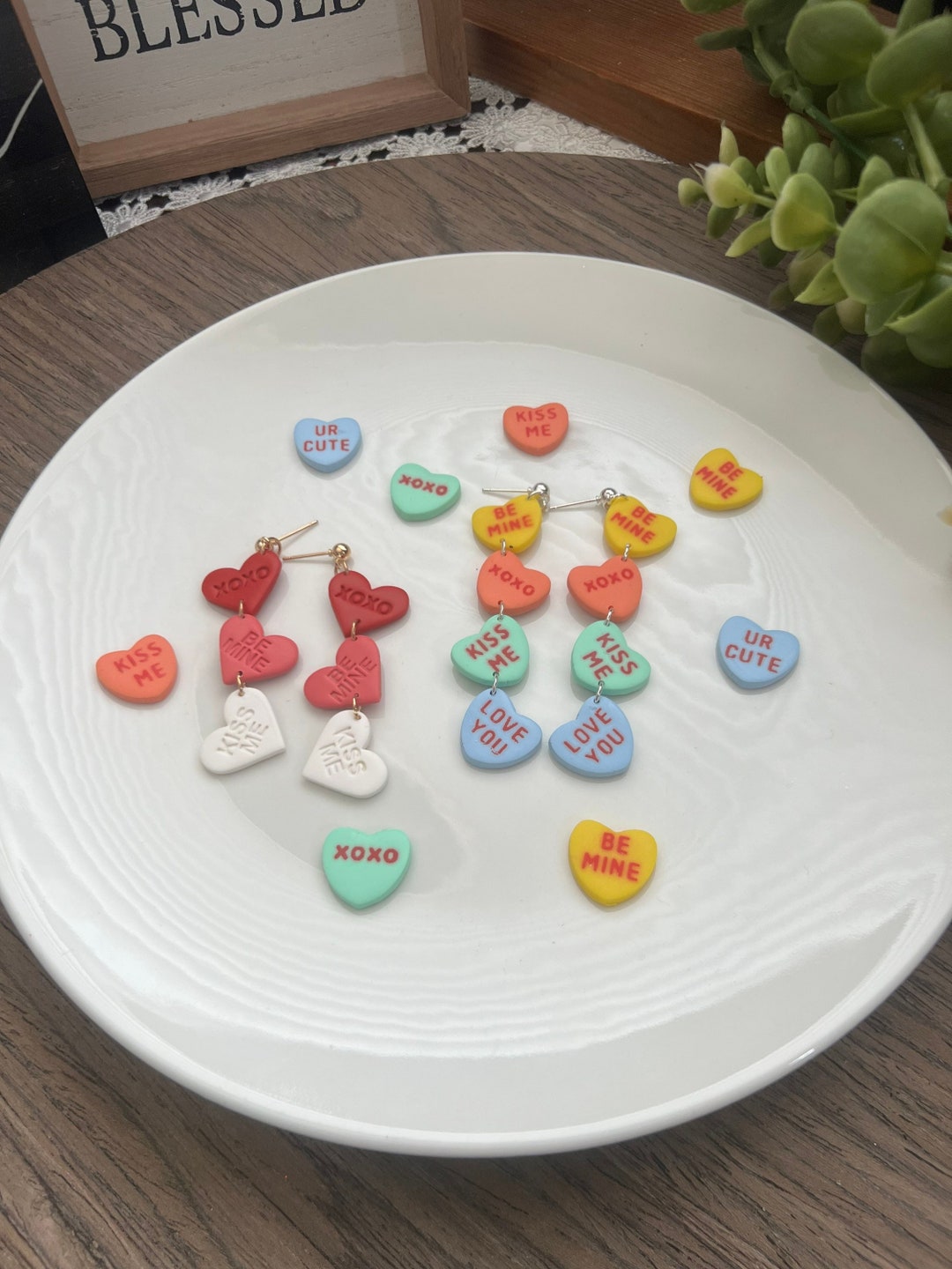 Sweet Heart Dangles With Messages//handmade Clay Dangles - Etsy