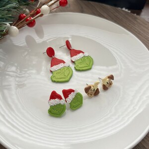 Christmas Clay Dangles and Stud//grinch Theme Clay Earrings. - Etsy