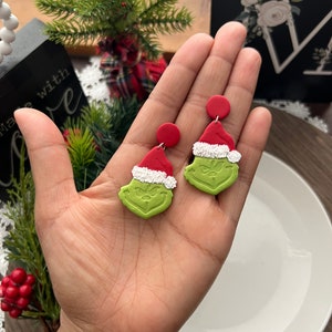 Christmas Clay Dangles and Stud//grinch Theme Clay Earrings. - Etsy