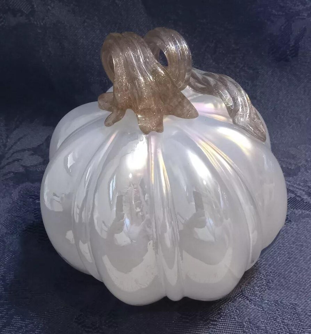 White Iridescent Hand Blown Art Glass Pumpkin - Etsy