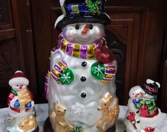 QVC Thomas Pacconi Snowman Blown Glass Christmas Figurine With Wood ...