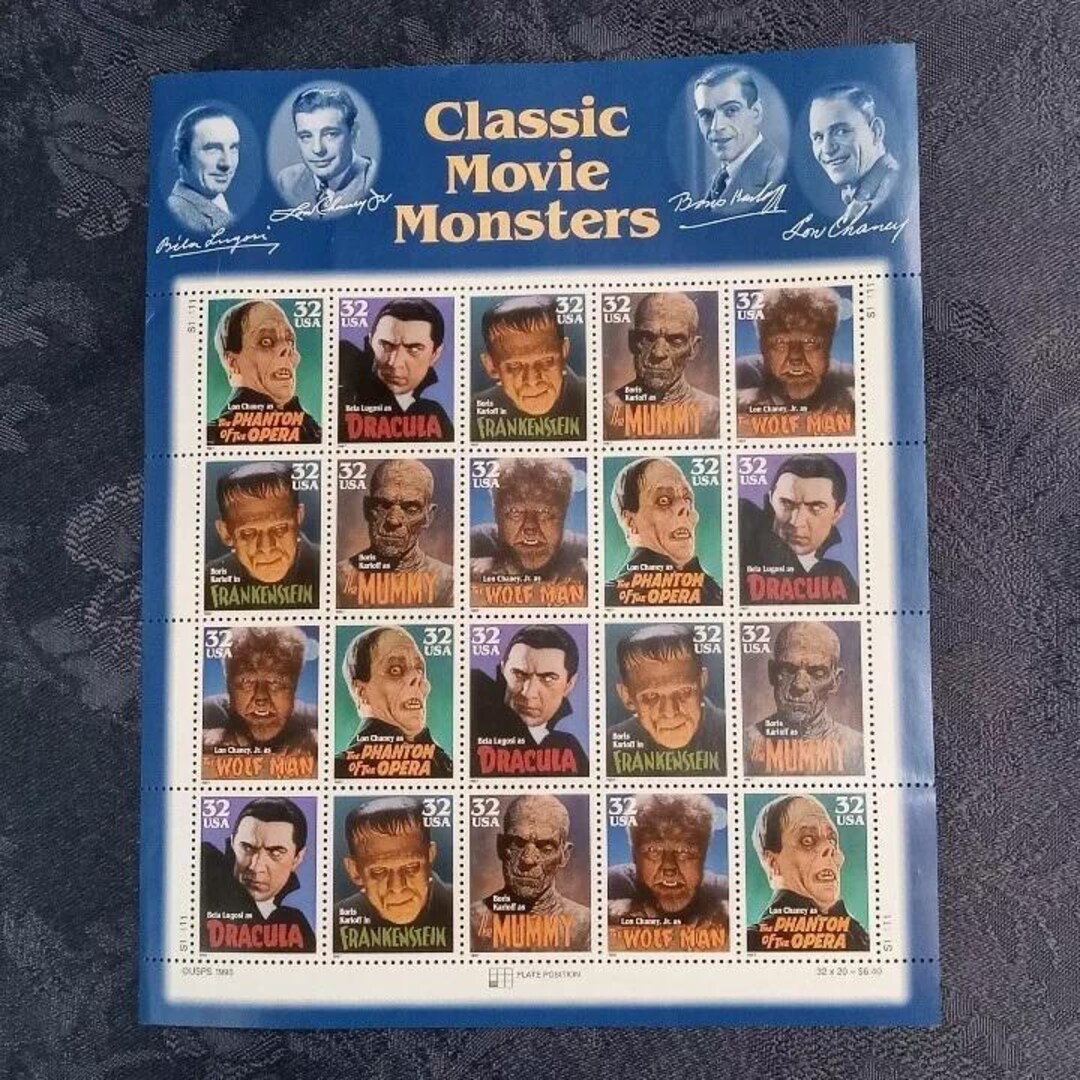 Universal Studios Monster Stamp Sheet – Featuring Frankenstein, Dracula ...