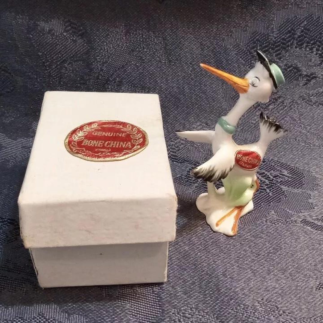 Vintage Stork Bone China Mini Figurine W/ Japan Sticker & Original Box ...