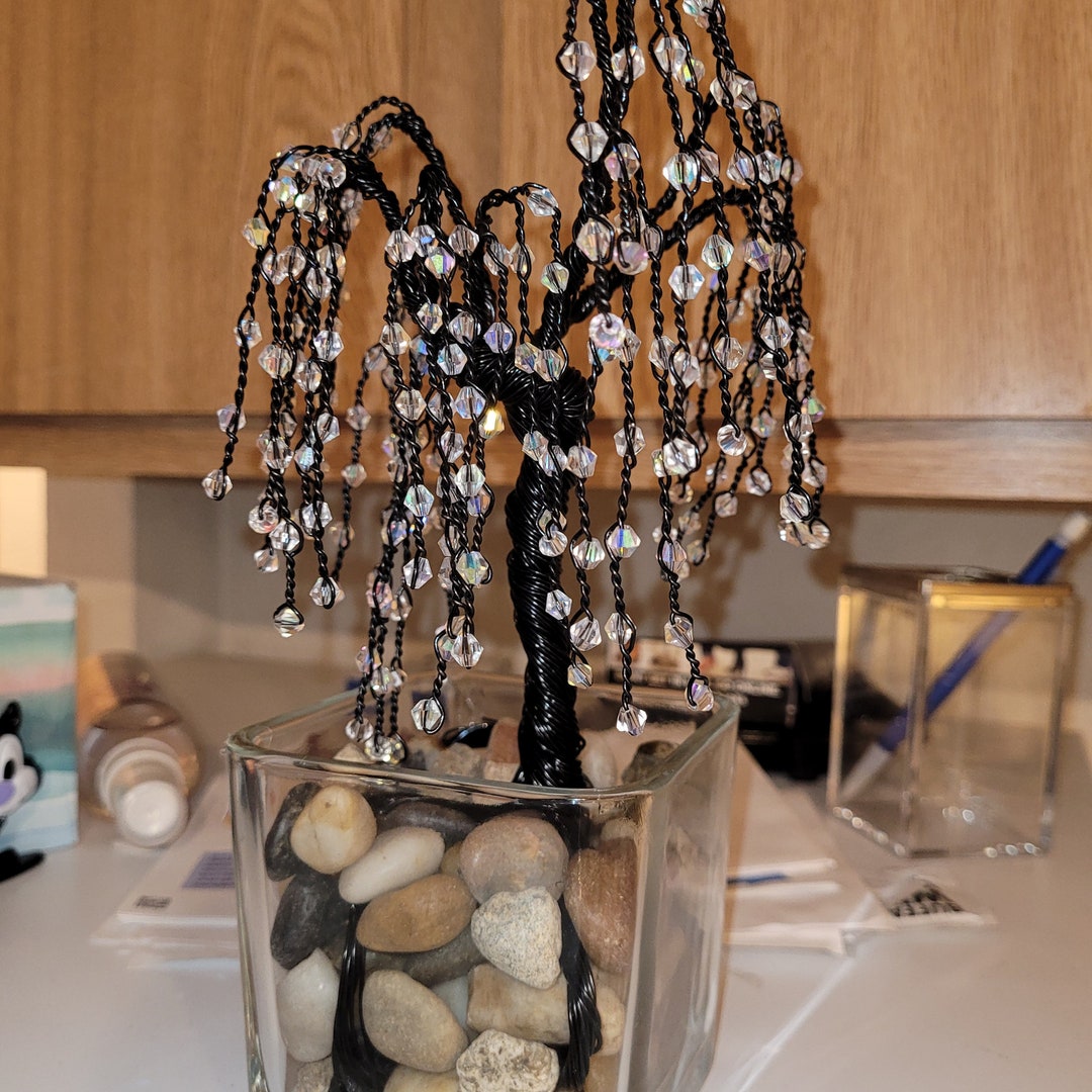 Holo Black Weeping Willow, Handmade Wire Tree, White Holo Tree, Shiny ...