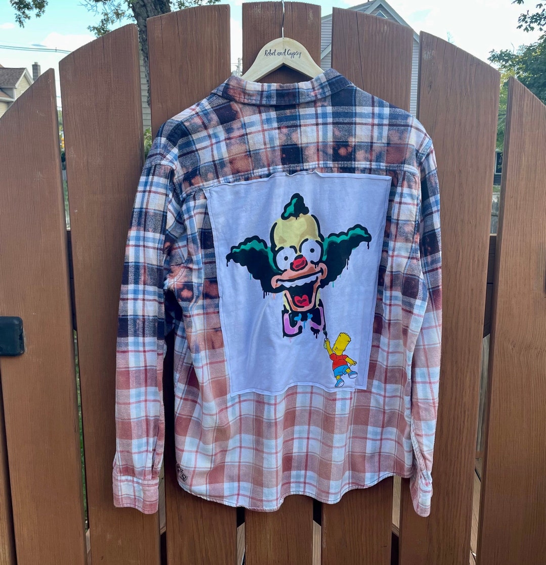 Krusty the Clown Flannel Shirt Simpsons Size XL Bleached - Etsy
