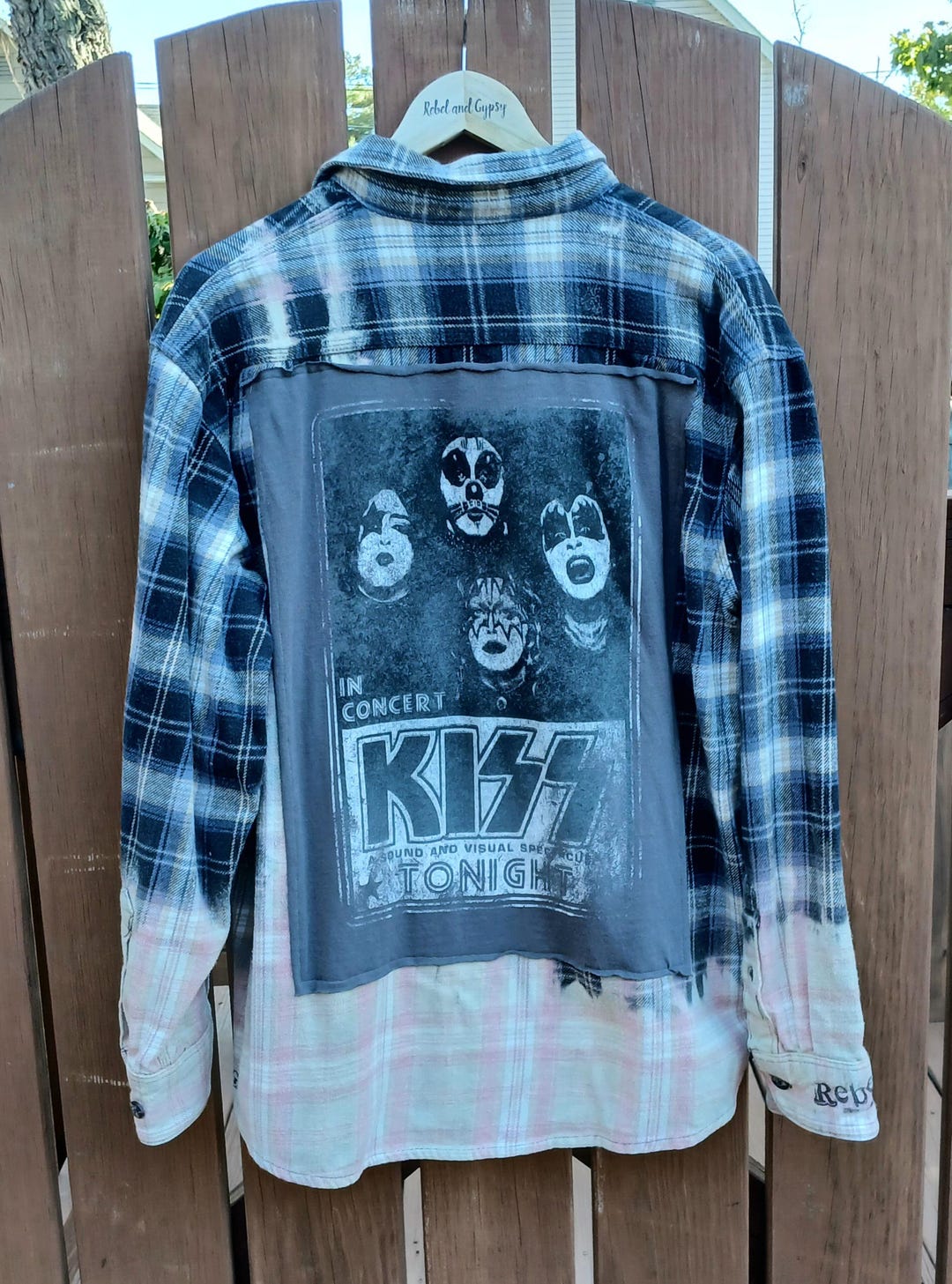 Kiss Heavy Flannel Shirt, Concert, Size L, Bleached Flannel, Hand ...
