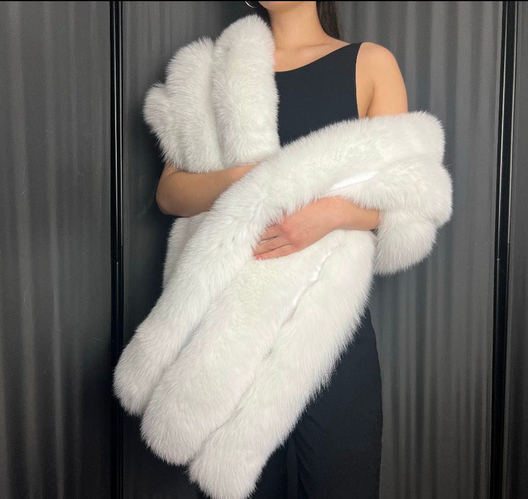 Shadow Blue Fox Fur White Wrap With Satin Lining (saga Furs) (unisex ...