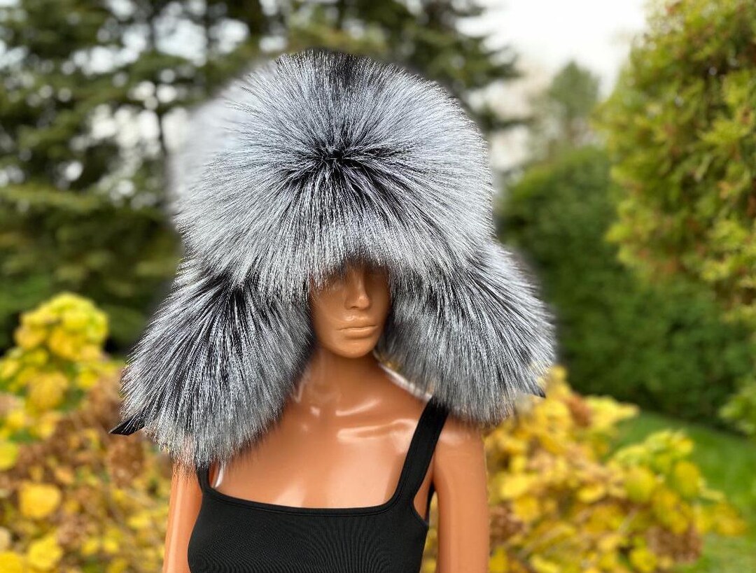 Silver Fox Fur Trapper Hat With Leather (saga Furs) (unisex) - Etsy