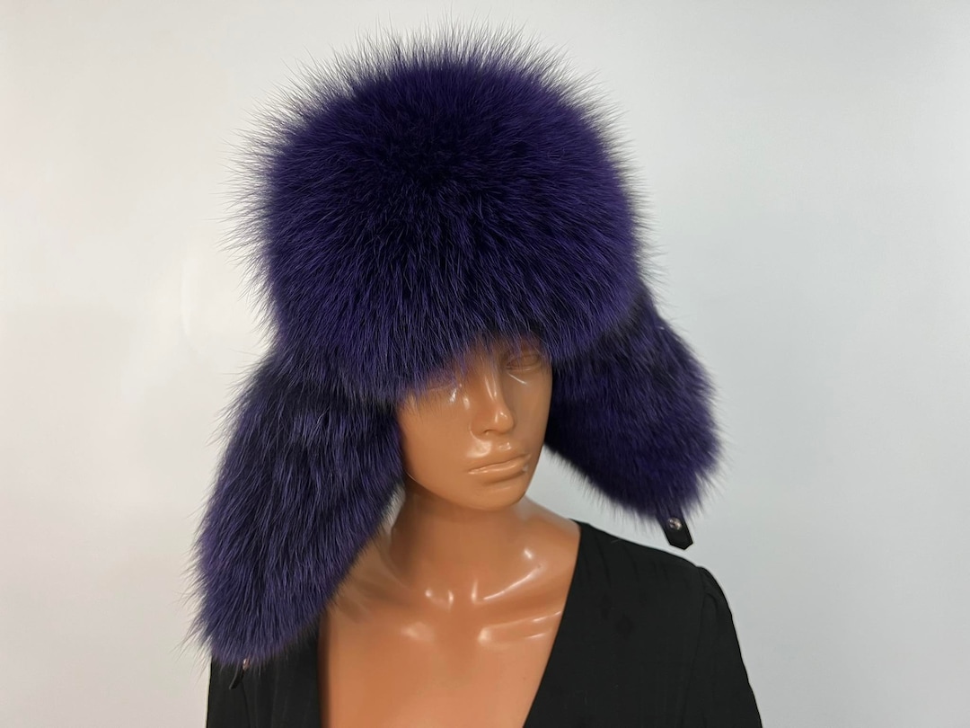 Blue Fox Ushanka Hat in Purple saga Furs unisex - Etsy