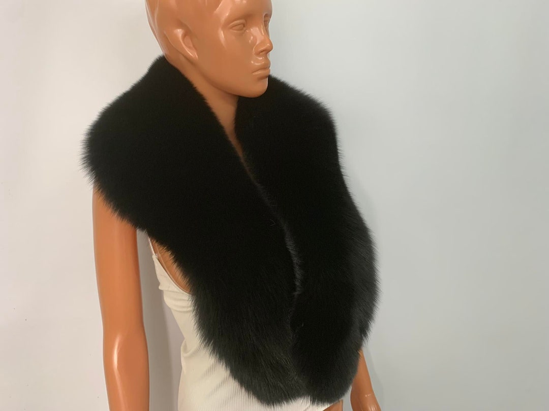 Blue Fox Collar/stole/boa in Black with Buttons - Etsy