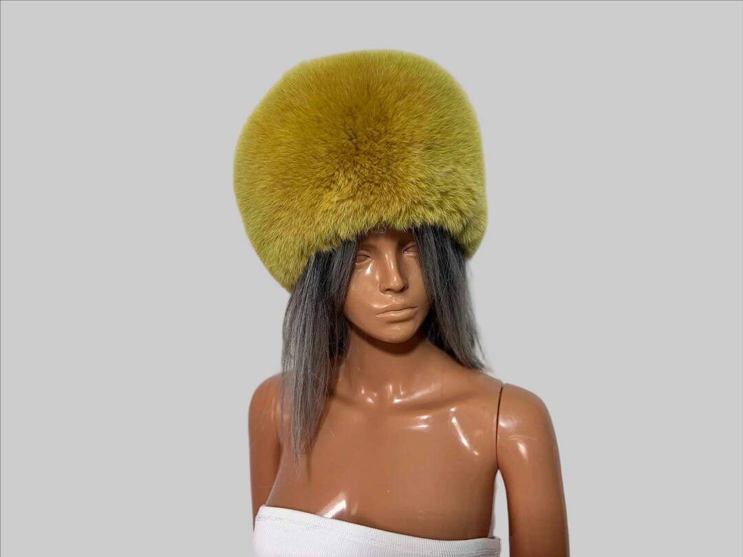 Bold Mustard Yellow Shadow Blue Fox Fur Round Hat Unisex From Saga Furs ...