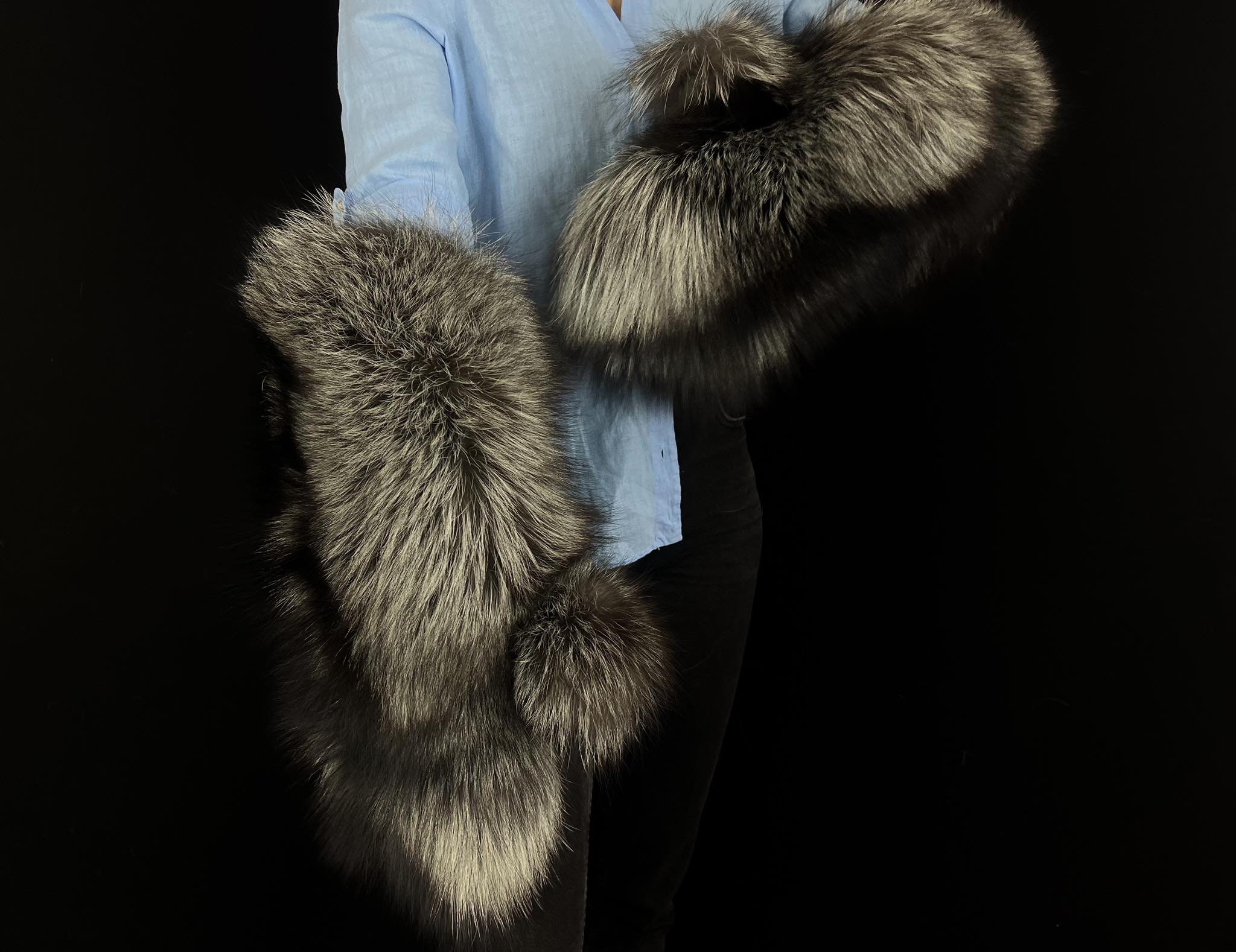 Silver Fox Fox Fur Mittens With Wool Lining saga Furs - Etsy