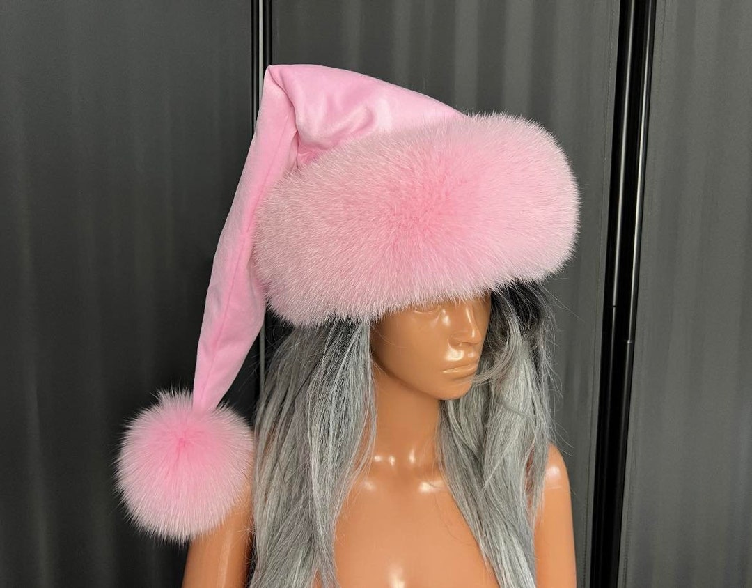 Santa Hat Barbie Pure White Fox Fur With Velour and Pompon (saga Furs ...