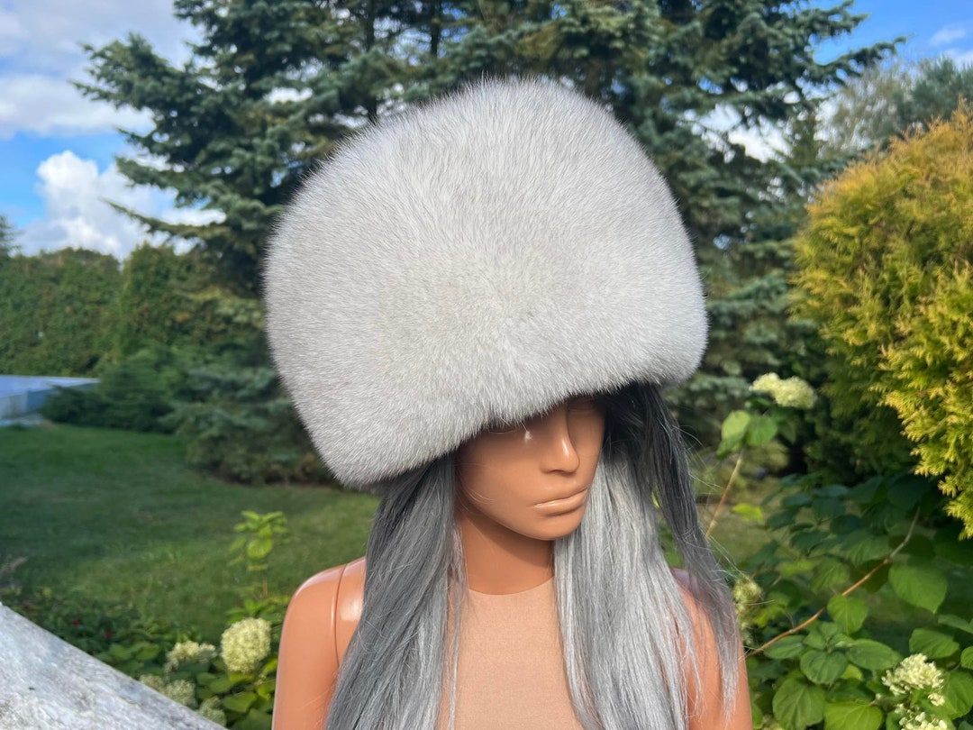 Blue Fox Fur Roller Hat saga Furs - Etsy