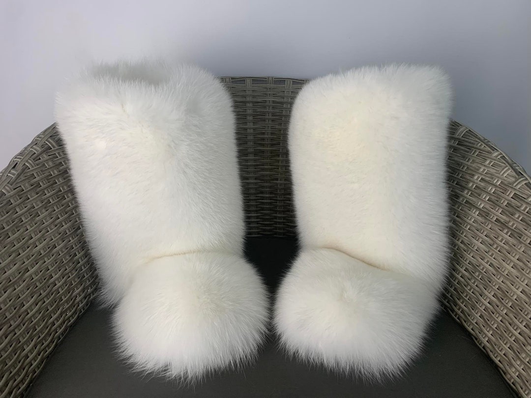 Shadow Blue Fox White Boots/slippers 38-45 EU Sizes saga Furs Unisex - Etsy