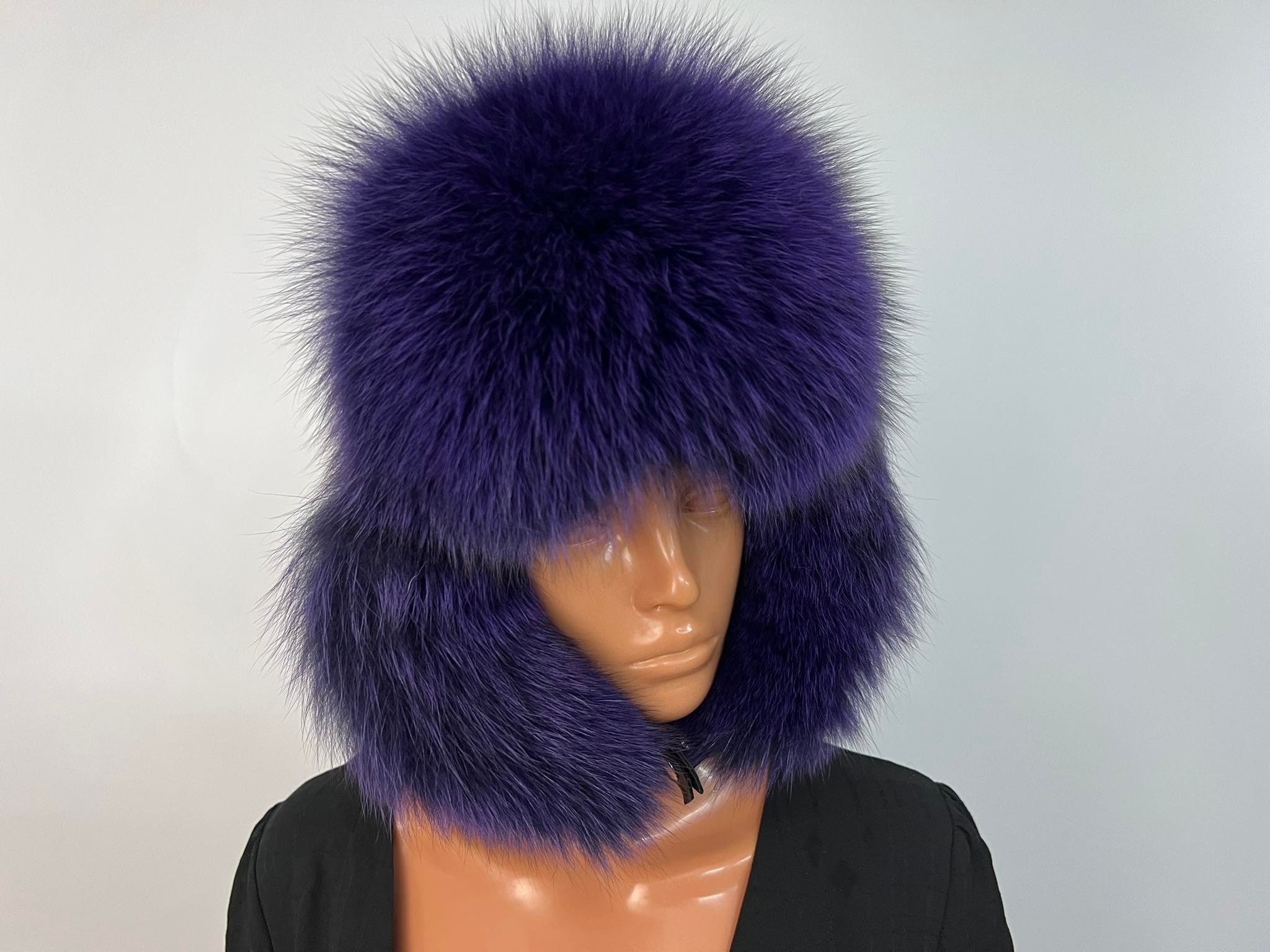 Blue Fox Ushanka Hat in Purple saga Furs unisex - Etsy