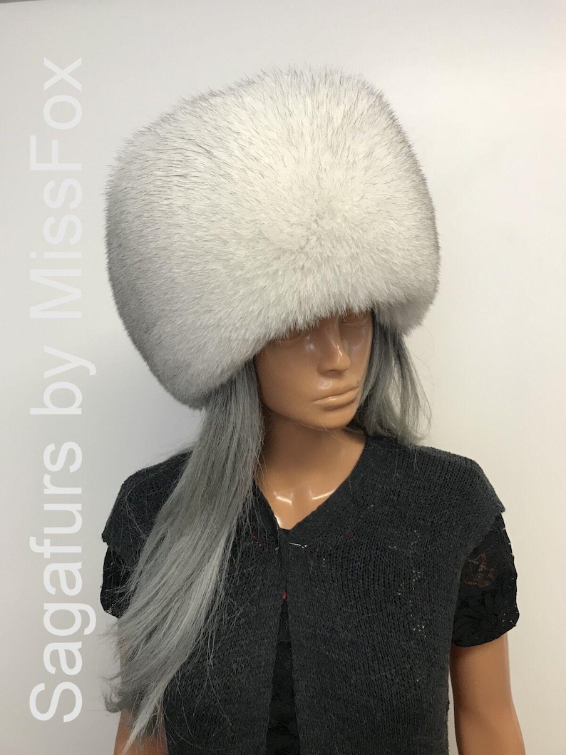 Blue Fox Fur Round Hat With Satin Lining Unisex (saga Furs) - Etsy