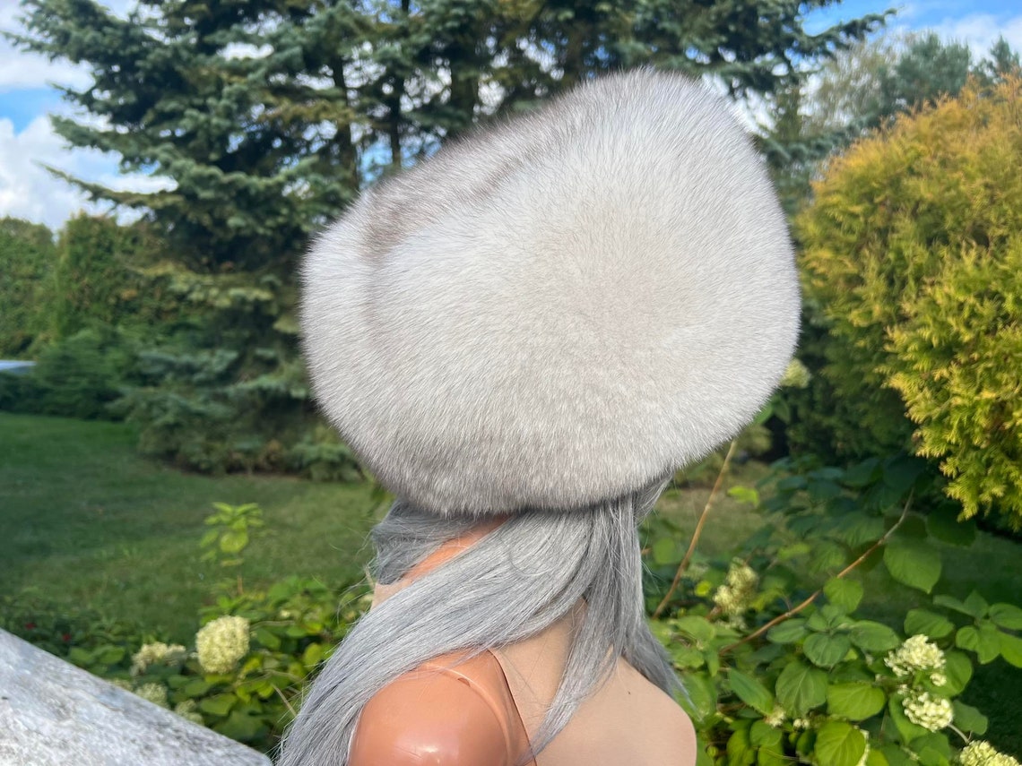 Blue Fox Fur Roller Hat saga Furs - Etsy