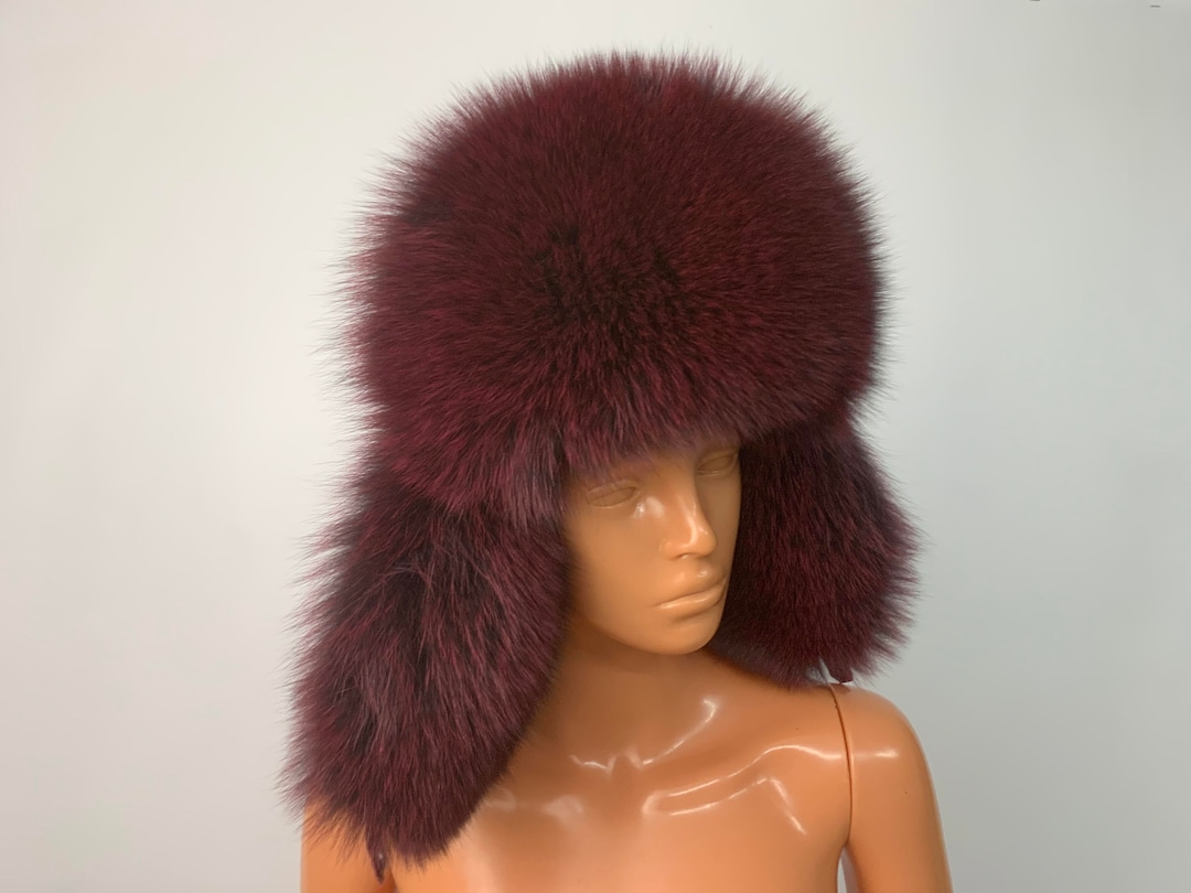 Blue Fox Ushanka Hat in Burgundy With Leather Top (saga Furs) - Etsy