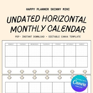Editable Undated Monthly Calendar • Happy Planner Skinny Mini Insert ...