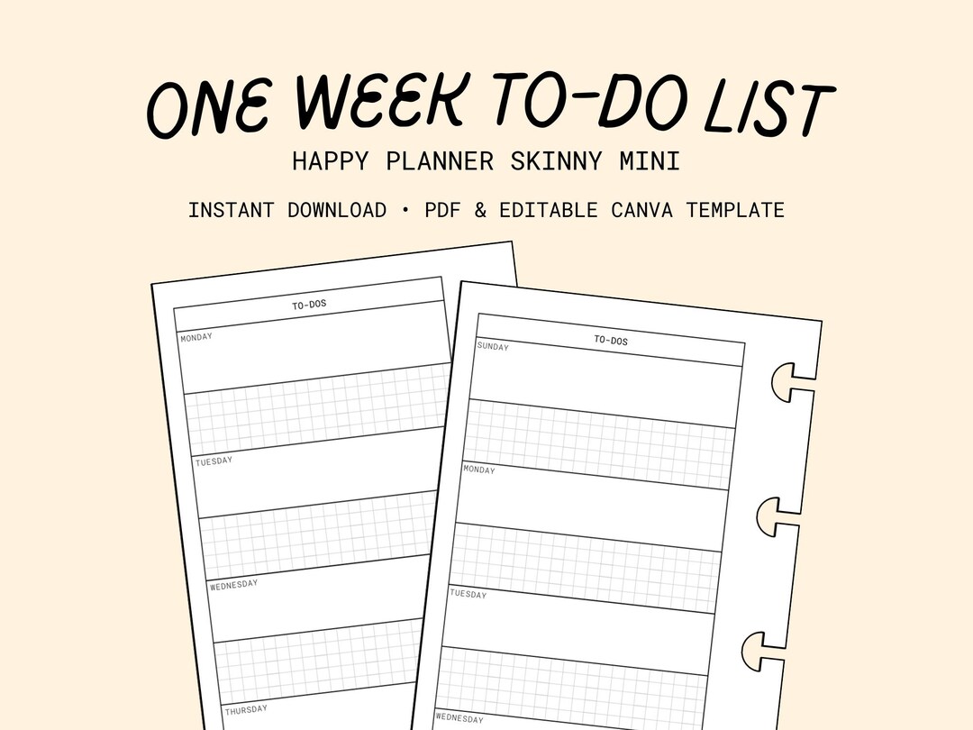 Weekly to Do List • Happy Planner Skinny Mini Printables • Monday ...