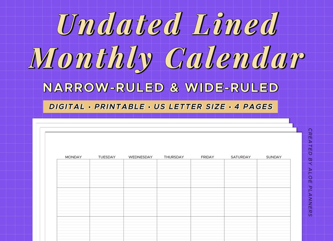 Blank Monthly Calendar Template With Lines | Printable Preview ...