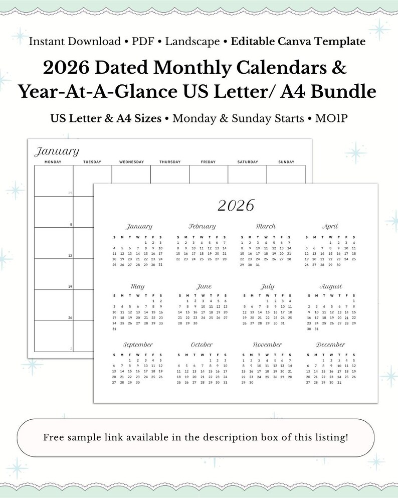 2026 Monthly Calendar Planner, Minimalist Printable (PDF Download) - Etsy