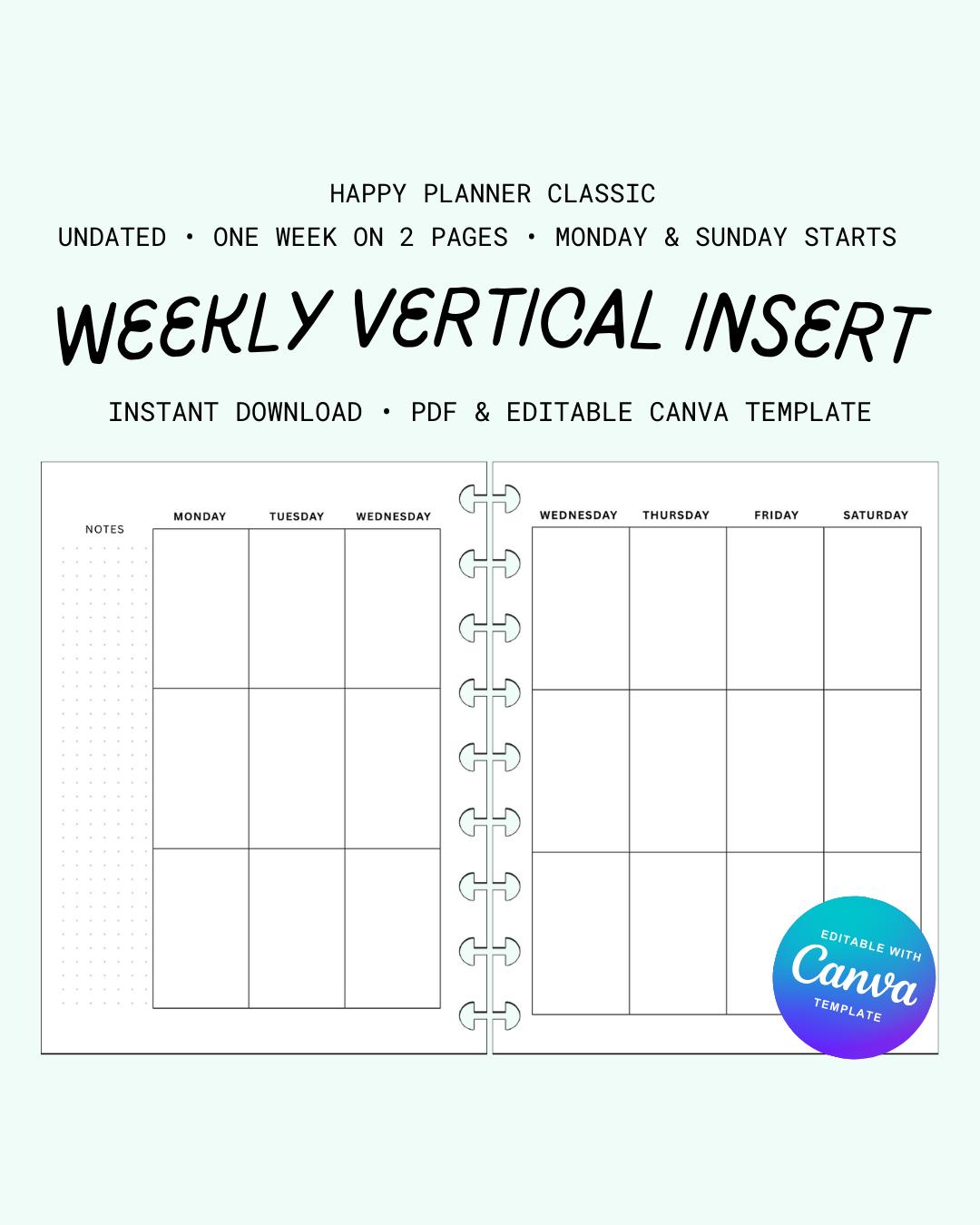 Happy Planner Classic Undated Weekly Vertical Insert (printable PDF ...