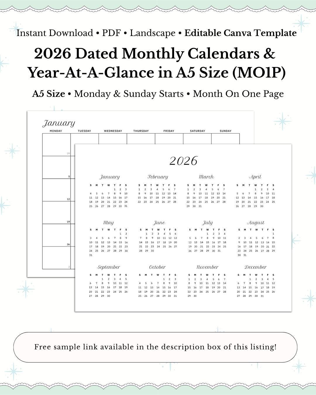 Editable 2026 Monthly Calendar Planner Digital Printable Planners PDF ...