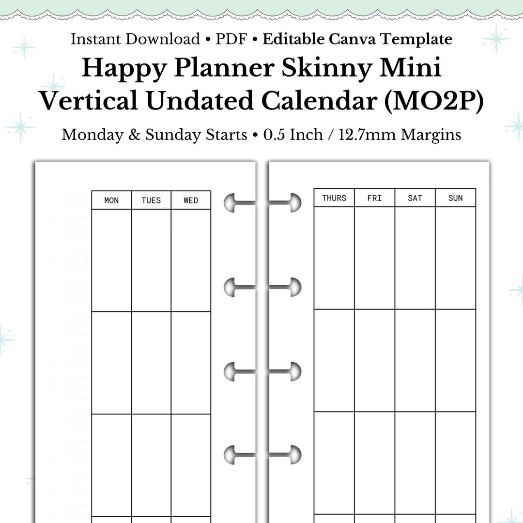 Editable Skinny Mini Happy Planner Inserts Printable Undated Vertical ...