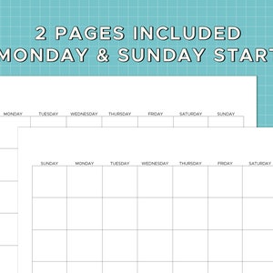 Simple Monthly Planner Printable Horizontal Calendar PDF - Etsy