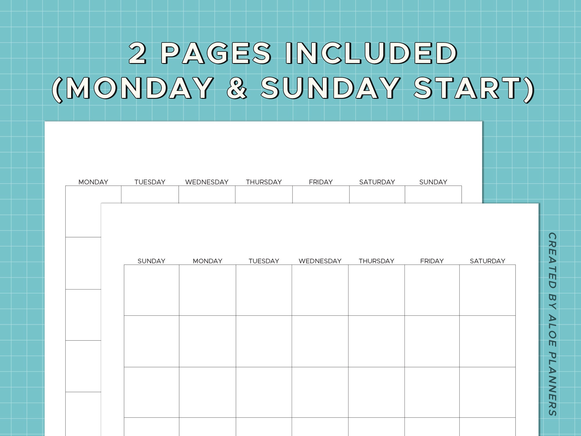 Simple Monthly Planner Printable Horizontal Calendar PDF - Etsy