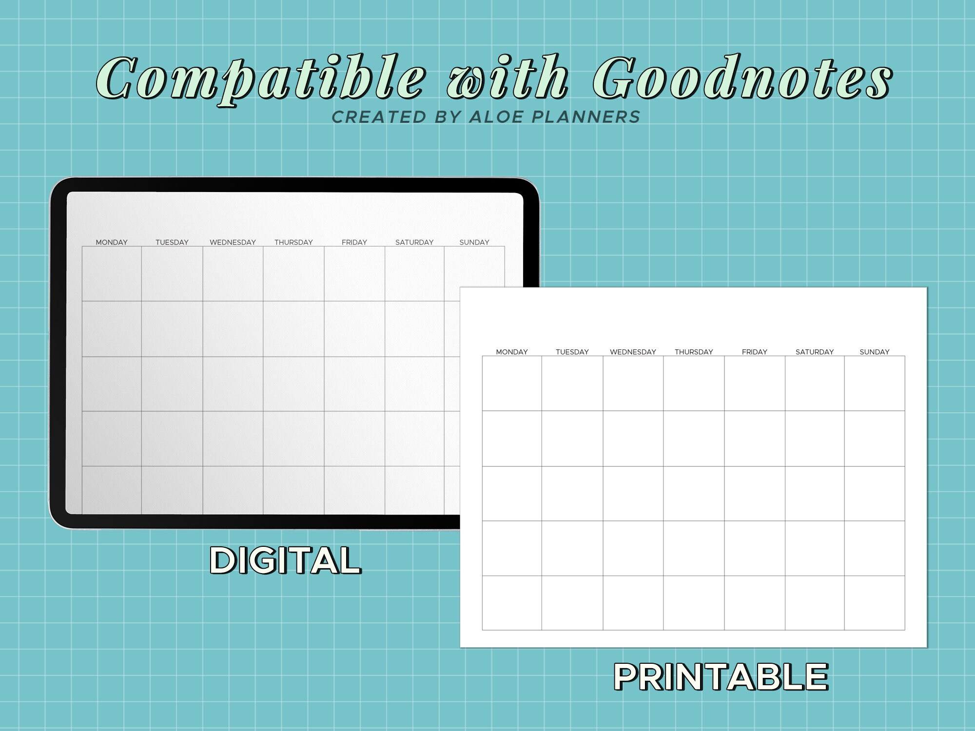 Simple Monthly Planner Printable Horizontal Calendar PDF - Etsy