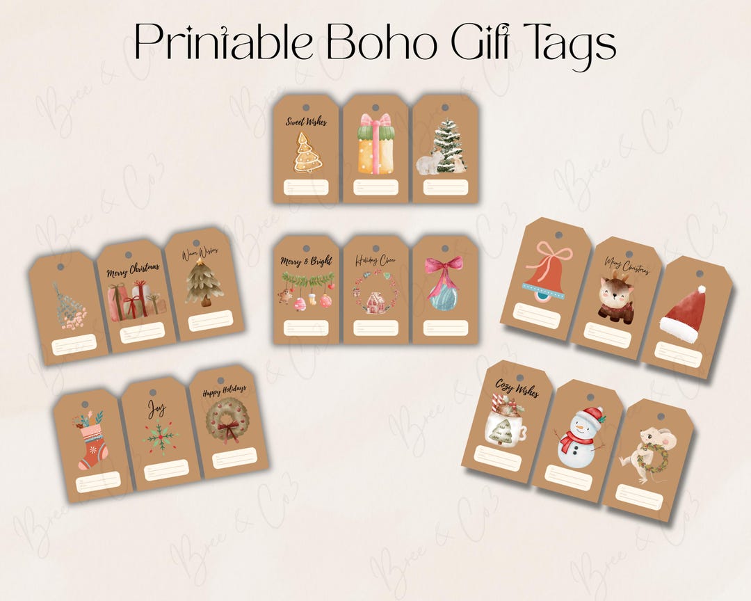 Boho Christmas Gift Tags | Watercolor Holiday Labels (digital Download ...
