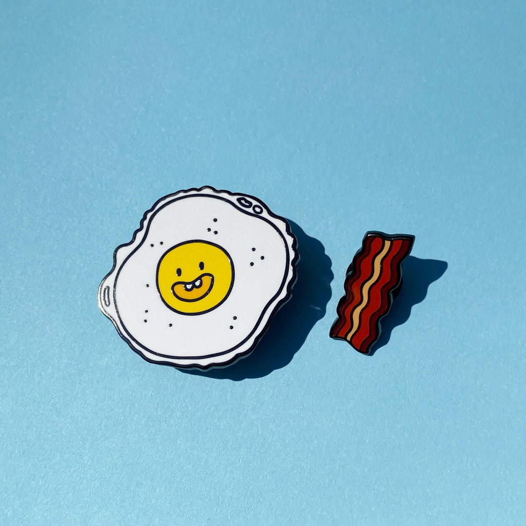 Fried Egg N Bacon Enamel Pins Set / Fried Egg Hard Enamel Pin / Bacon ...
