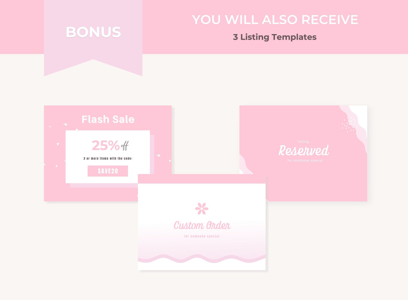 Pink Etsy Shop Banner Templates, Etsy Branding Kit, Light Pink Canva ...