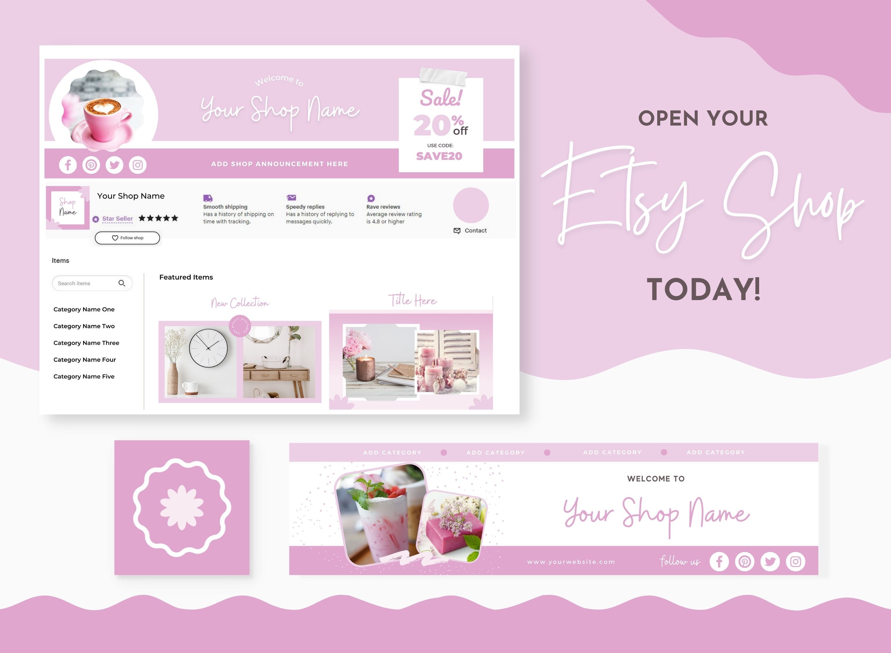 Pink Etsy Shop Banner Templates, Etsy Branding Kit, Canva Templates ...