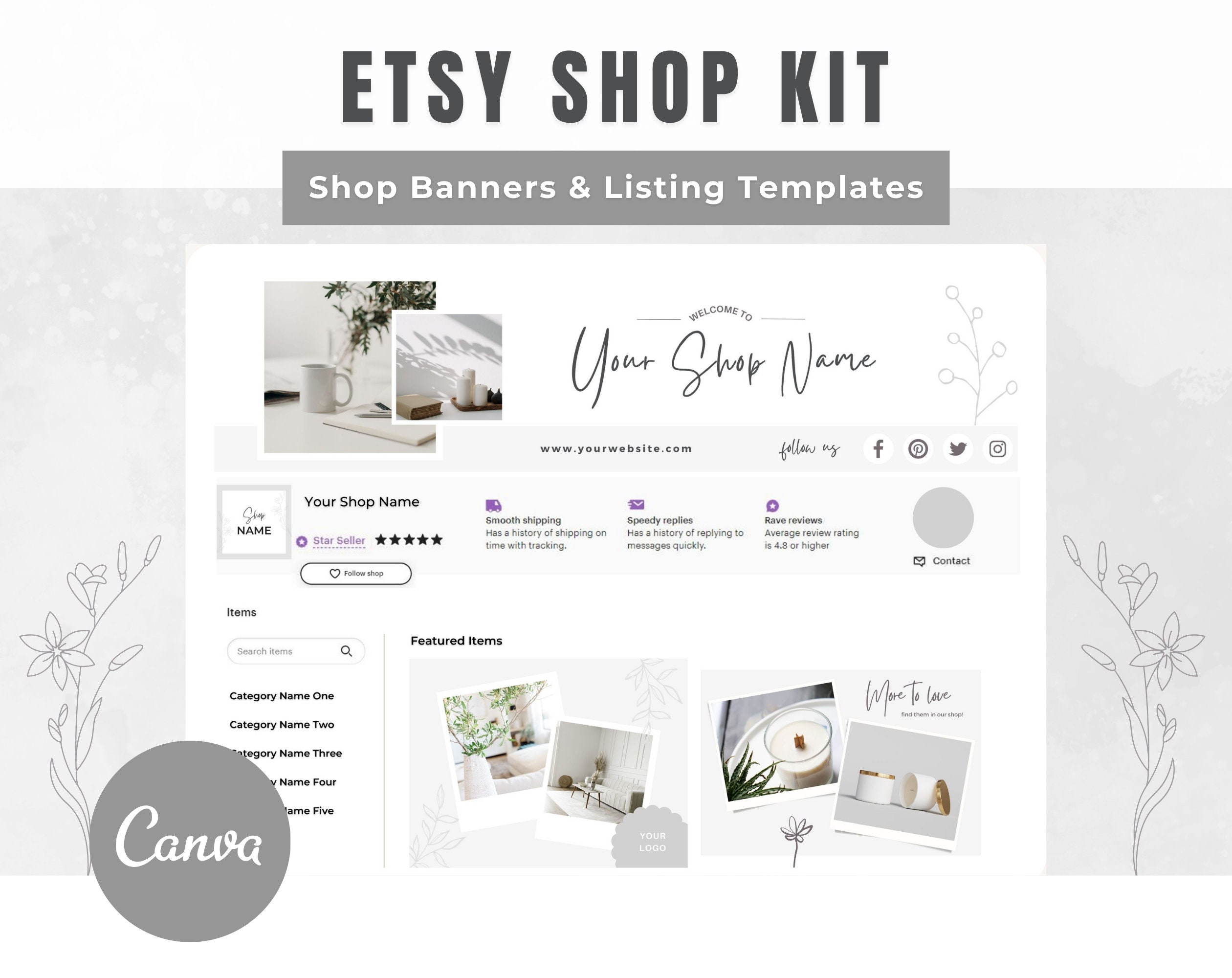 Etsy Shop Banner Kit Canva, Etsy Banner Templates, Etsy Store Listing ...