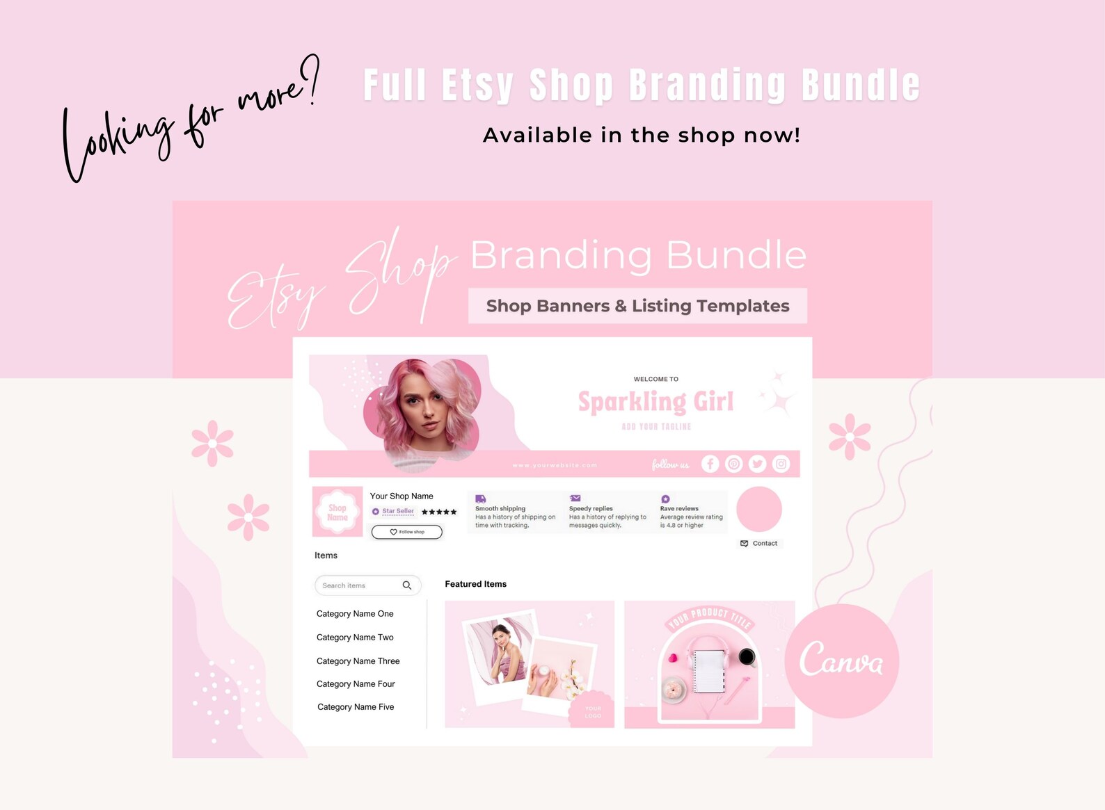 Pink Etsy Shop Banner Templates, Etsy Branding Kit, Light Pink Canva ...