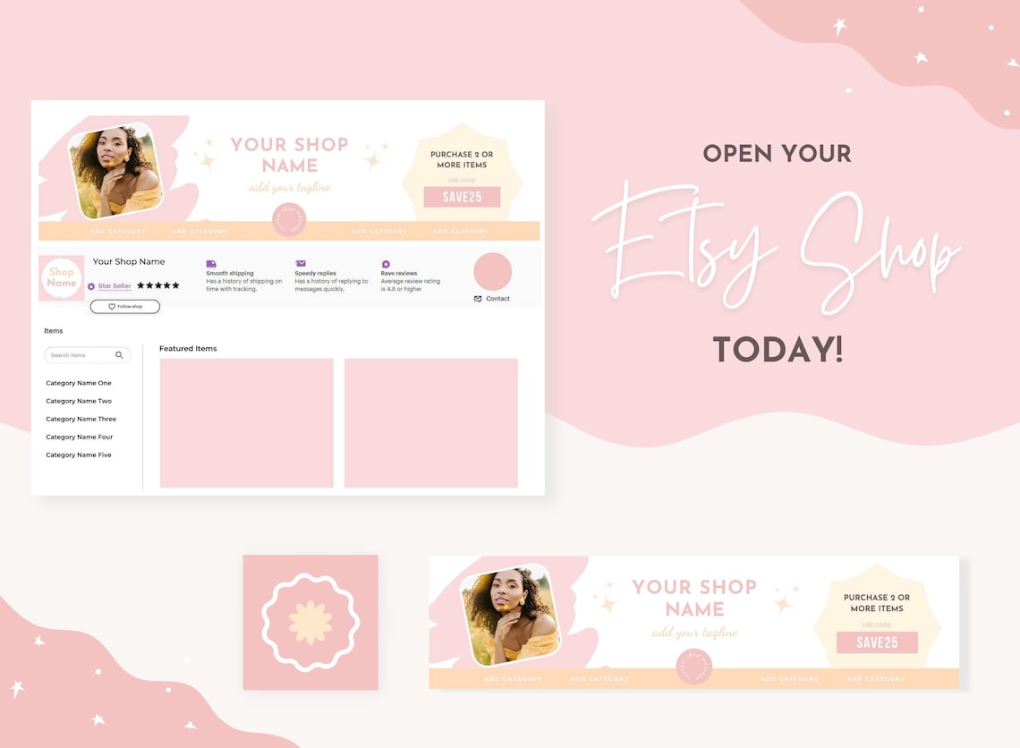 Pink Etsy Shop Banner Set Etsy Branding Kit Canva Templates Etsy Store ...