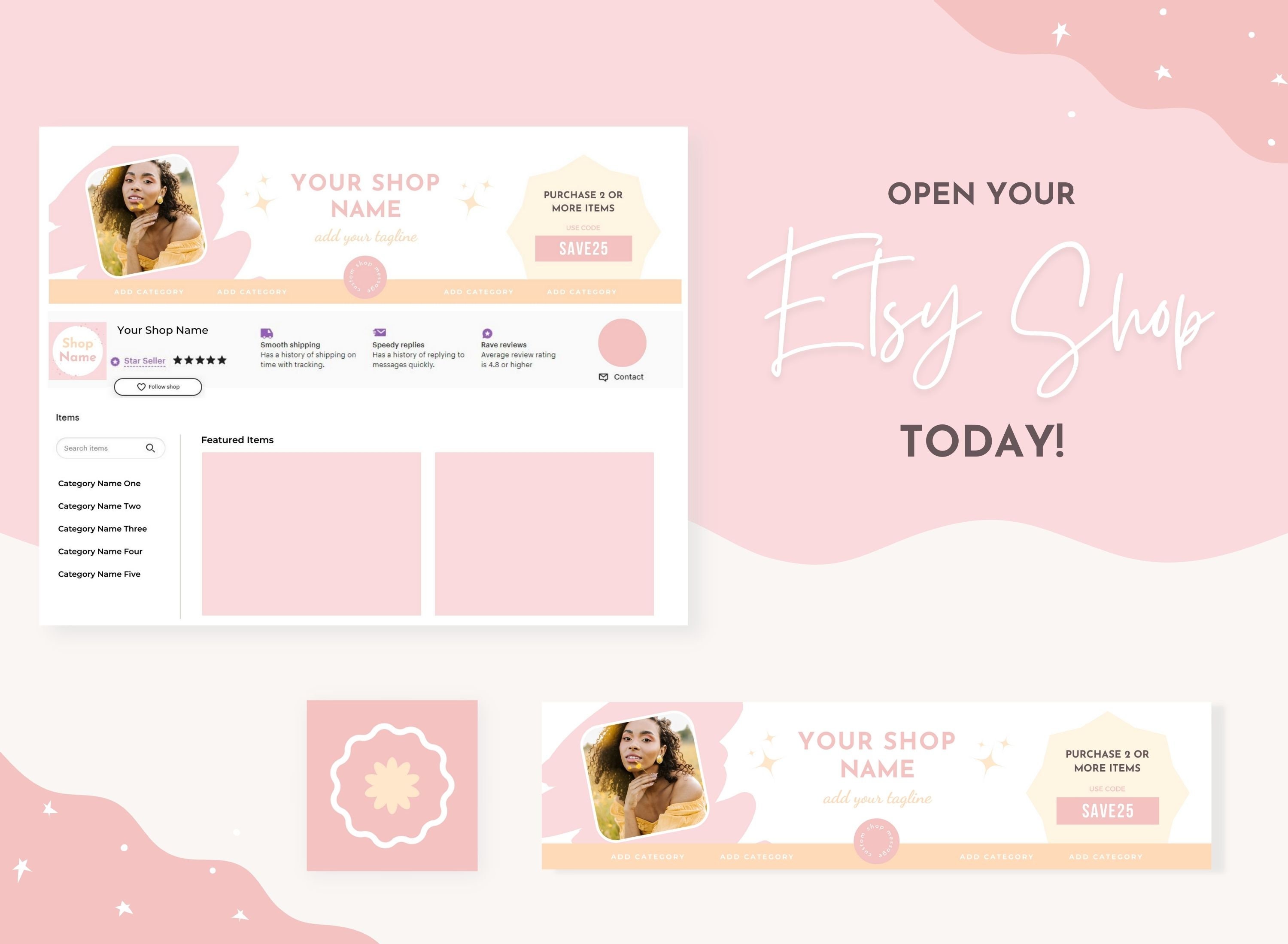Pink Etsy Shop Banner Set Etsy Branding Kit Canva Templates Etsy Store ...