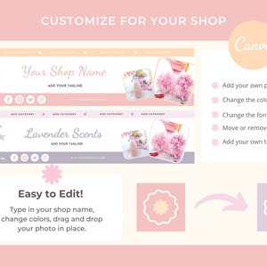 Pink Etsy Shop Banner Set, Etsy Branding Kit, Canva Templates, Etsy ...