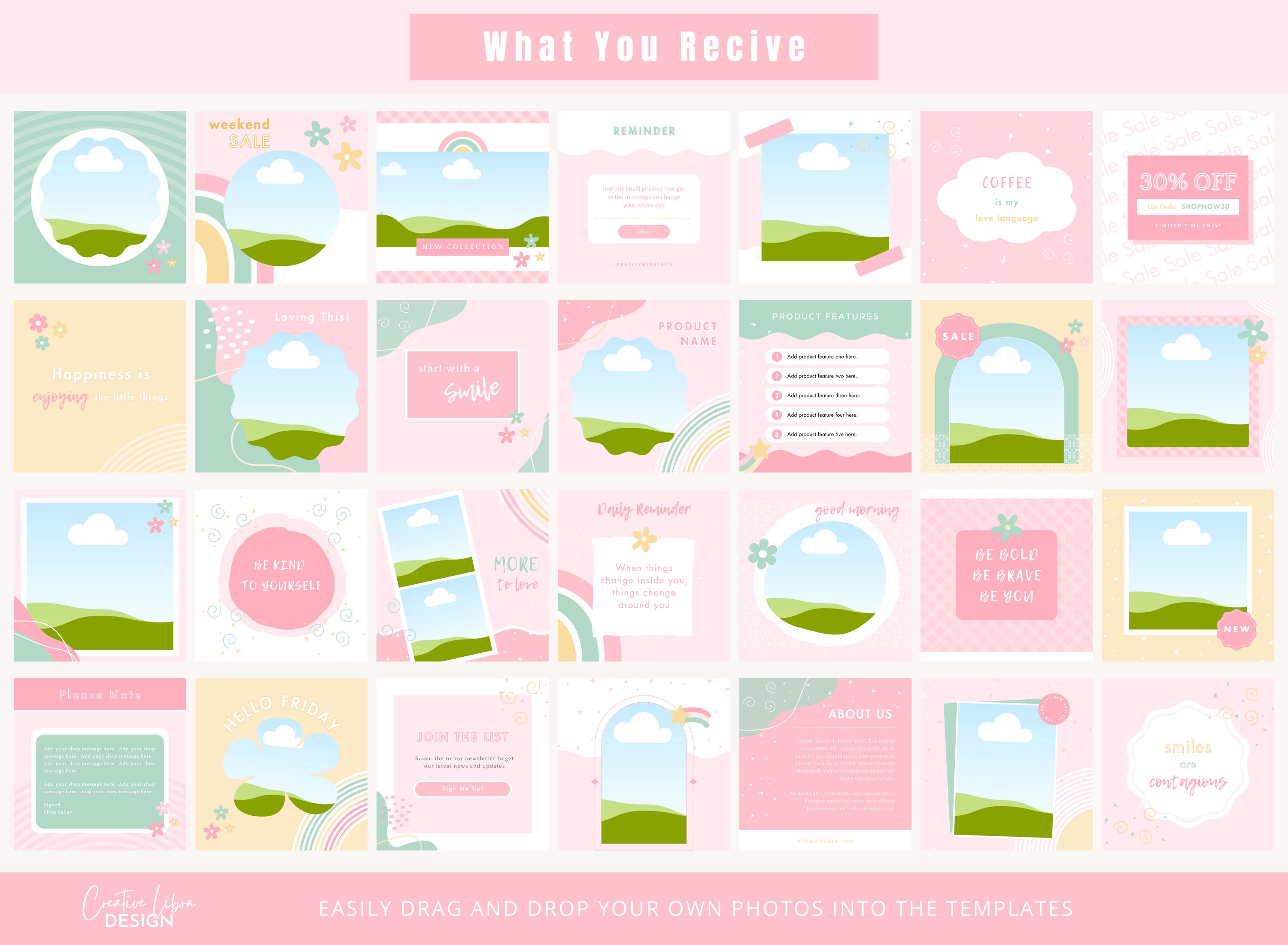 Rainbow Instagram Post Templates Canva, Instagram Templates Design ...