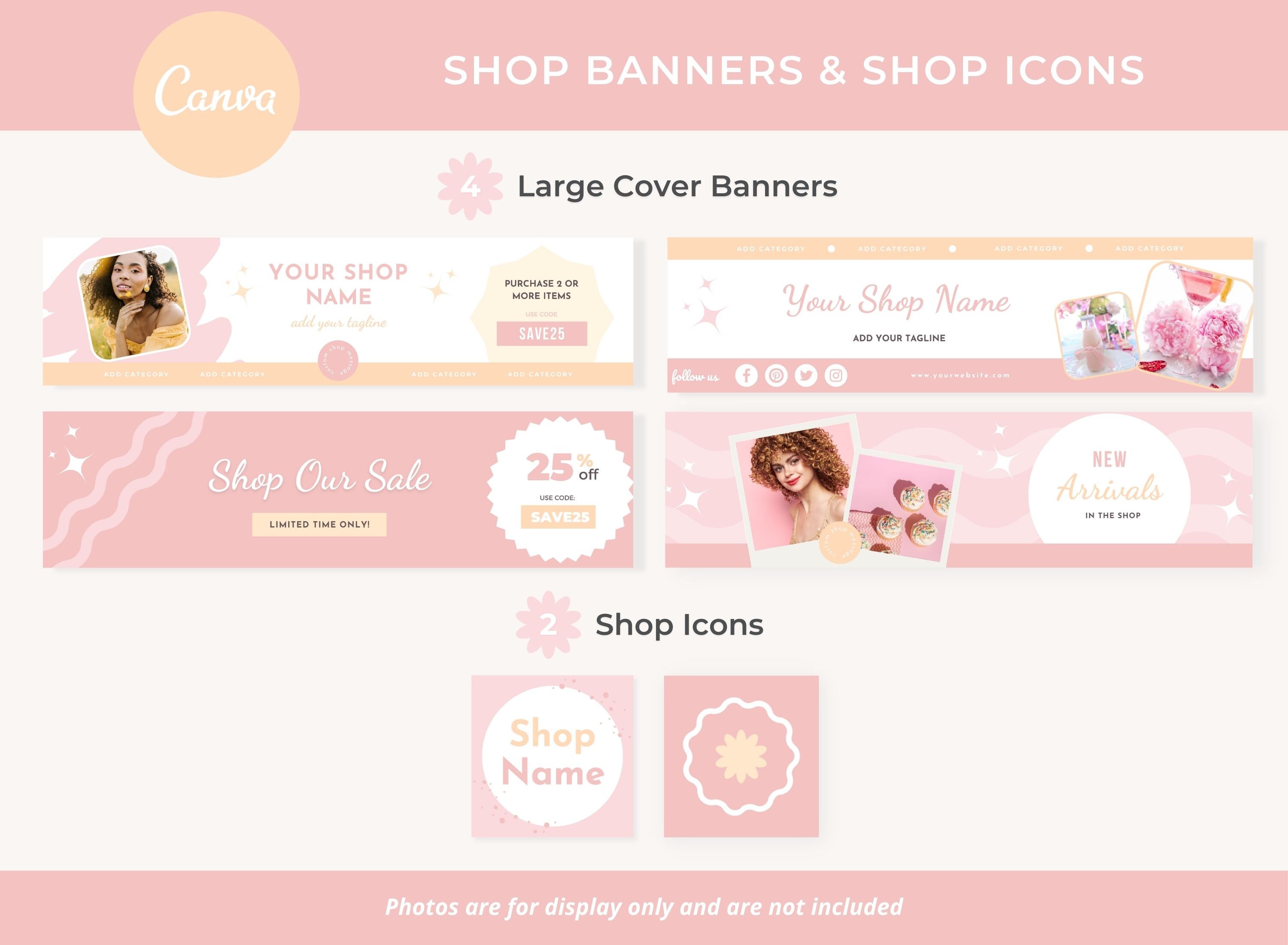 Pink Etsy Shop Banner Set Etsy Branding Kit Canva Templates Etsy Store ...